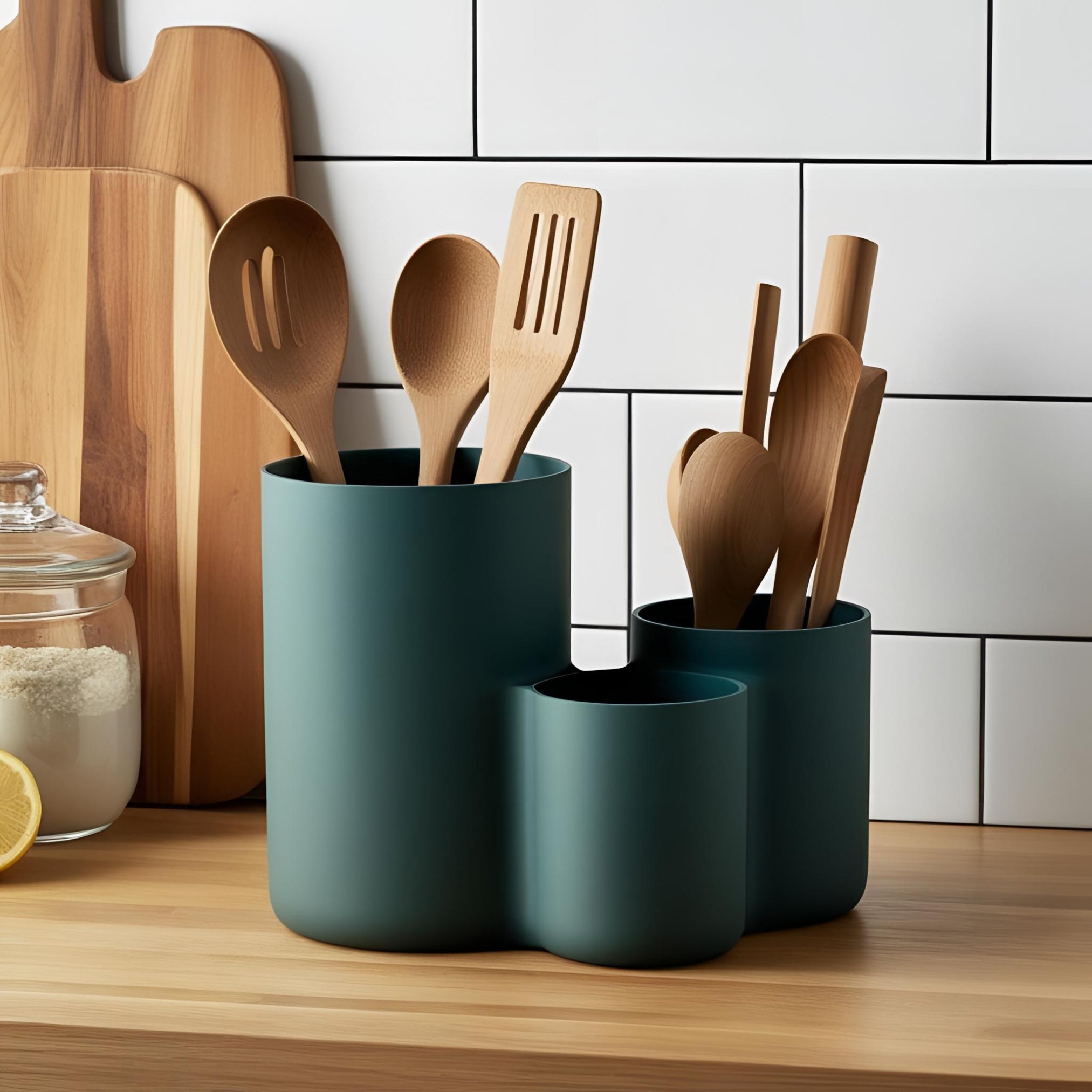 Modern Kitchen Utensil Holder - Triple Cup Organiser for Spatulas ...